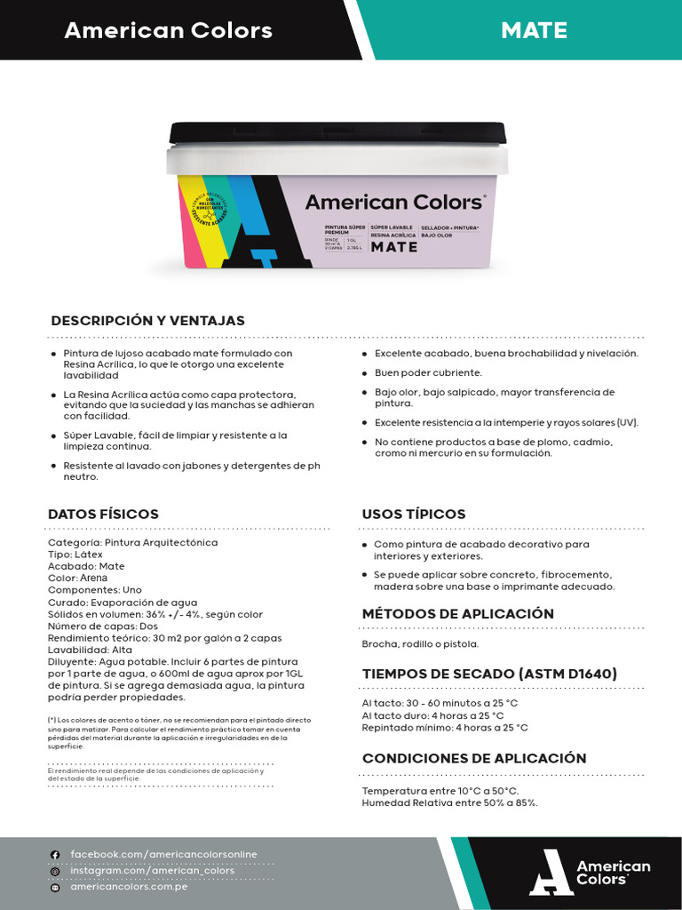 Pintura Mate Color Arena American Colors | PDF | Pintar | Agua