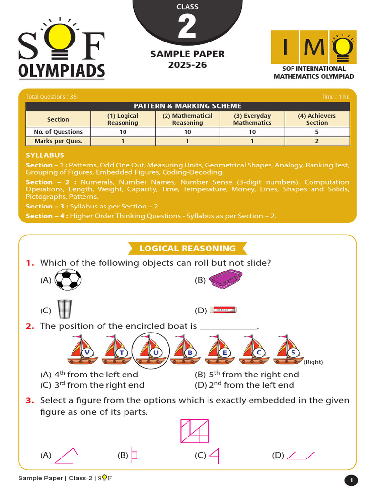 Imo Sample Paper Class-2 2025-26 | PDF | Mathematics