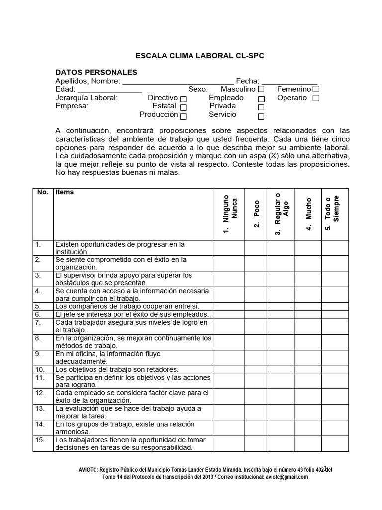 Encuesta sobre Clima Laboral en AVIOTC | PDF