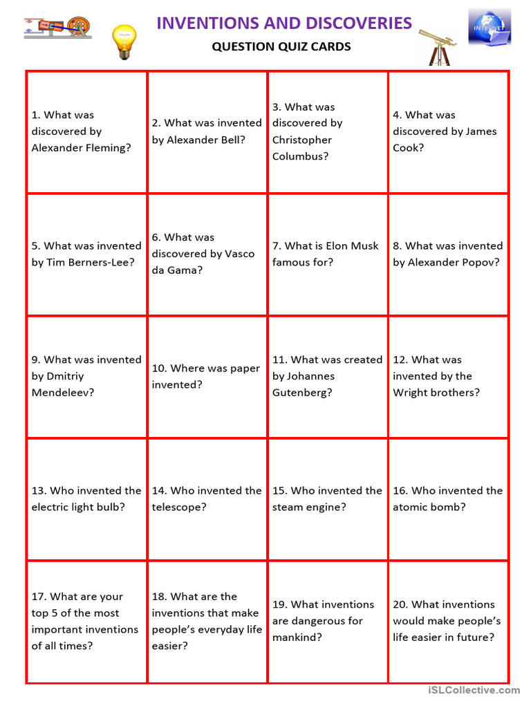 Inventions and Discoveries Quiz Cards | PDF