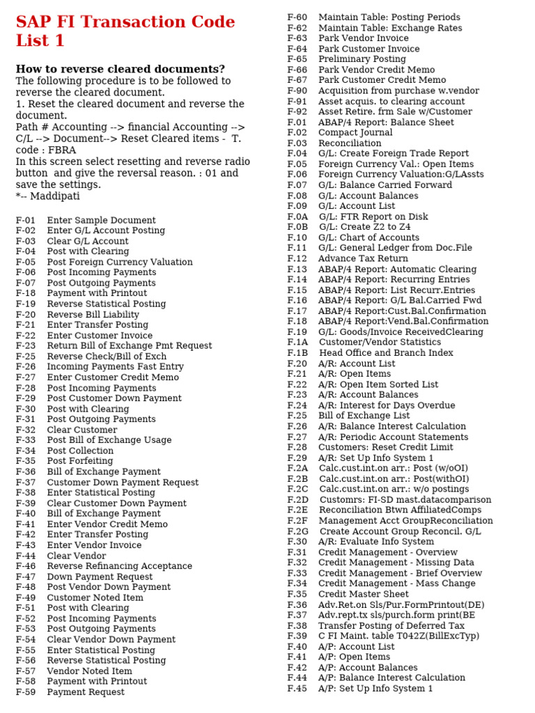 SAP FI Transaction Codes Overview | PDF | Loans | Banks