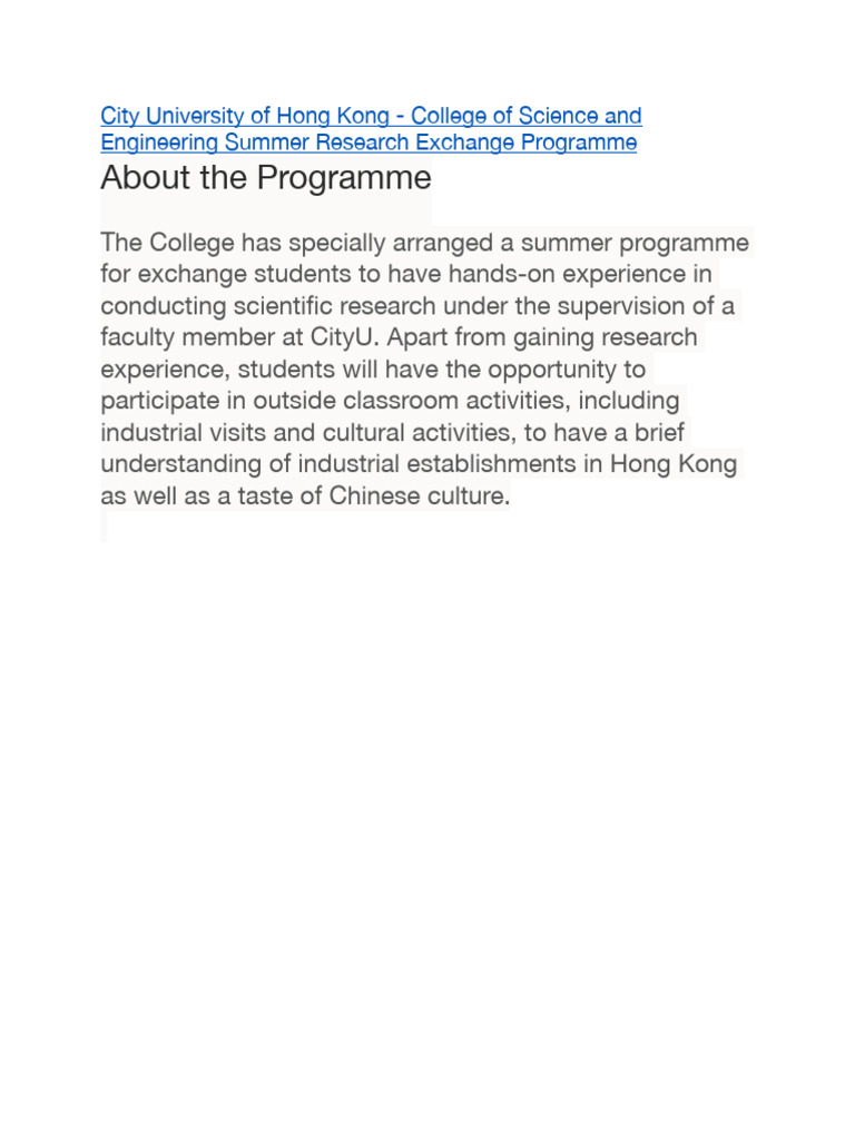 CityU Summer Research Exchange Program | PDF