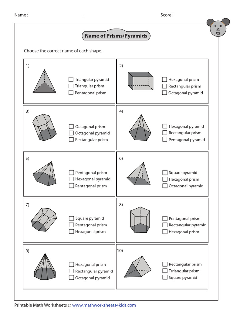 Name of Prisms or Pyramids Worksheet With Answer Key | PDF | Linear Programming | Convex Geometry