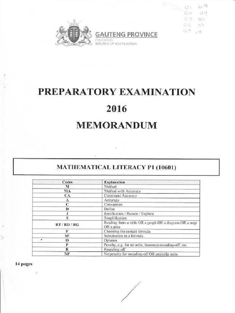 Mathematical Literacy Paper 1 Memo - Compressed.compressed | PDF