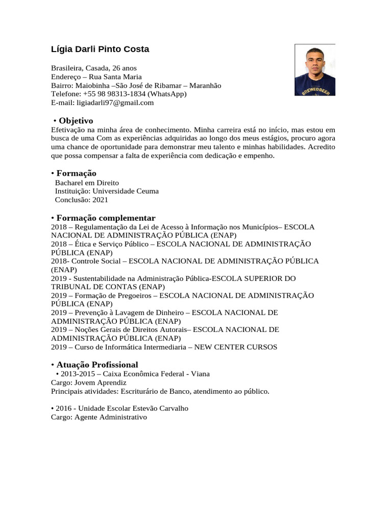 Currículo de Lígia Darli Pinto Costa | PDF