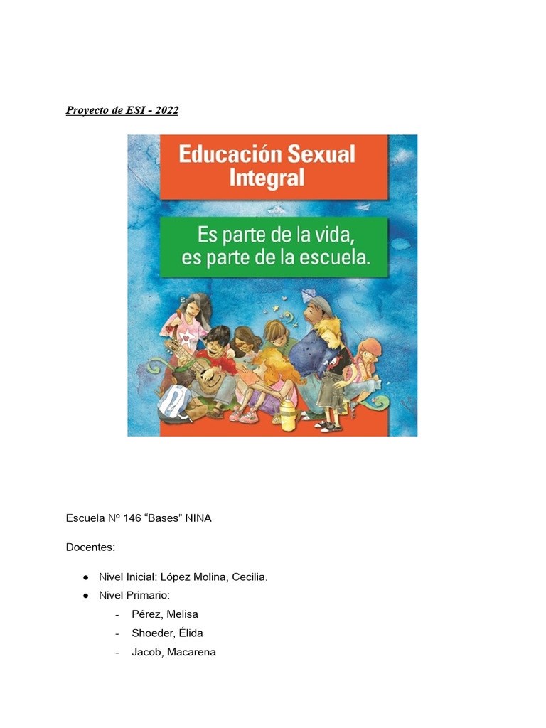 Proyecto ESI - 2022 | PDF | Aprendizaje | Educación sexual