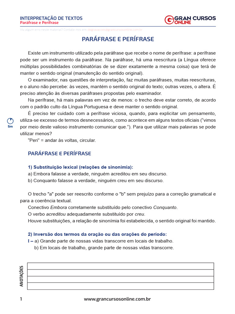 Aula 9 - Paráfrase e Perífrase | PDF | Pronome | Morfologia linguística