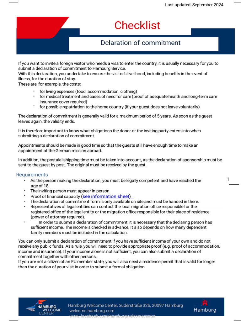 Checkliste Declaration of Commitment Stay Under 90days Data | PDF ...
