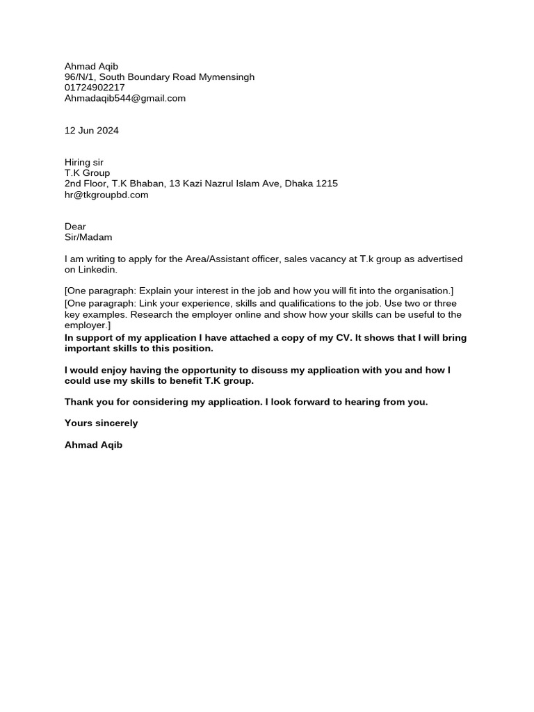 Cover Letter Template | PDF