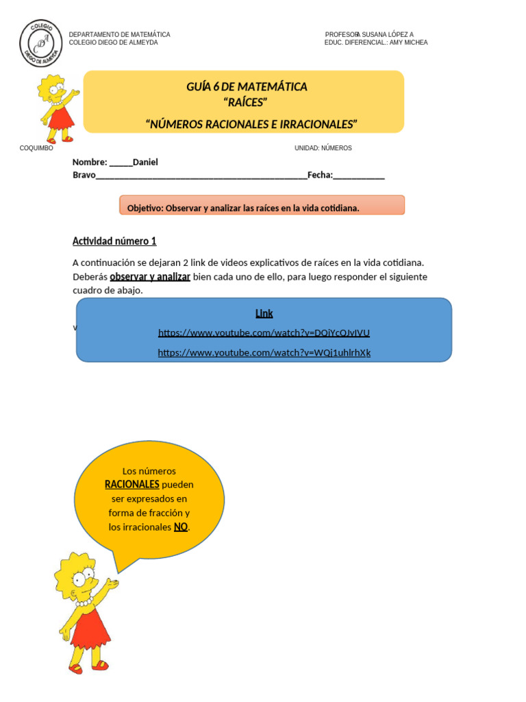 Raíces en Números Racionales e Irracionales | PDF | Número racional ...