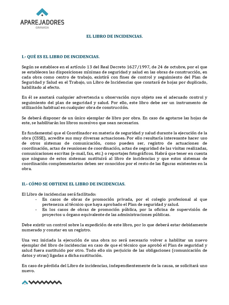 Uso y Gestión del Libro de Incidencias | PDF | Seguridad y salud ...