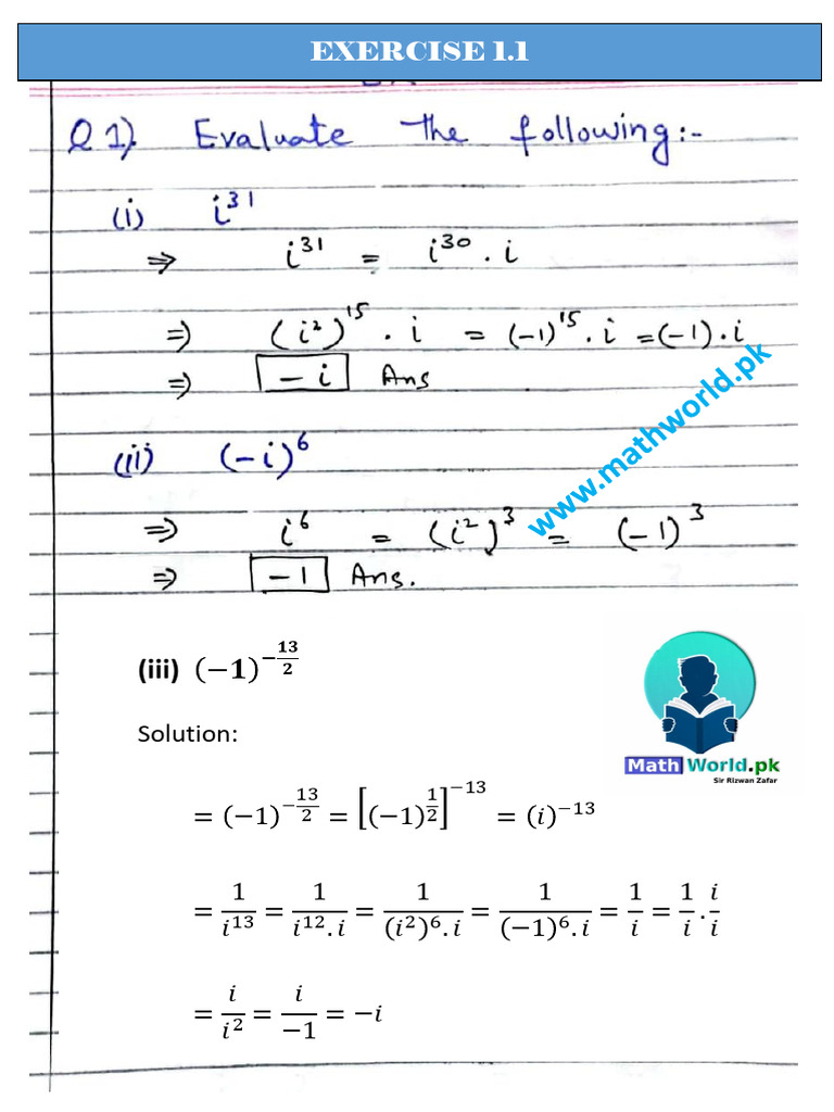 FSC Math Part 1 Exercise Solutions | PDF