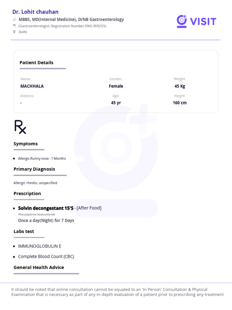Dr. Lohit Chauhan Prescription Details | PDF