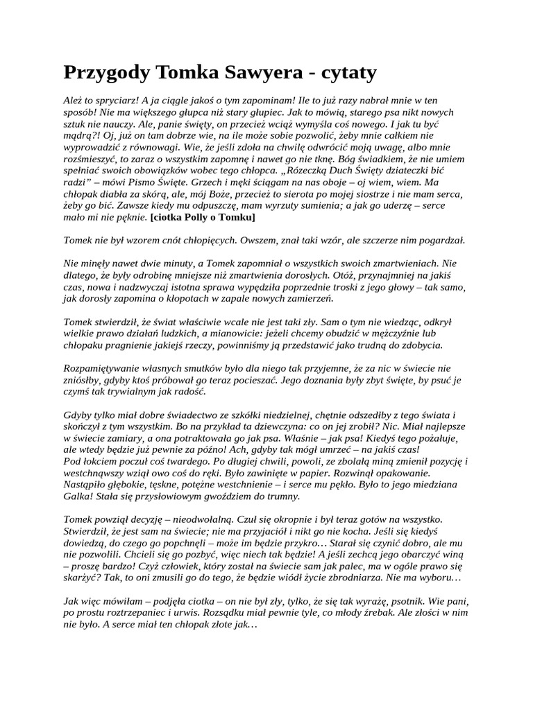 Przygody Tomka Sawyera - Cytaty | PDF