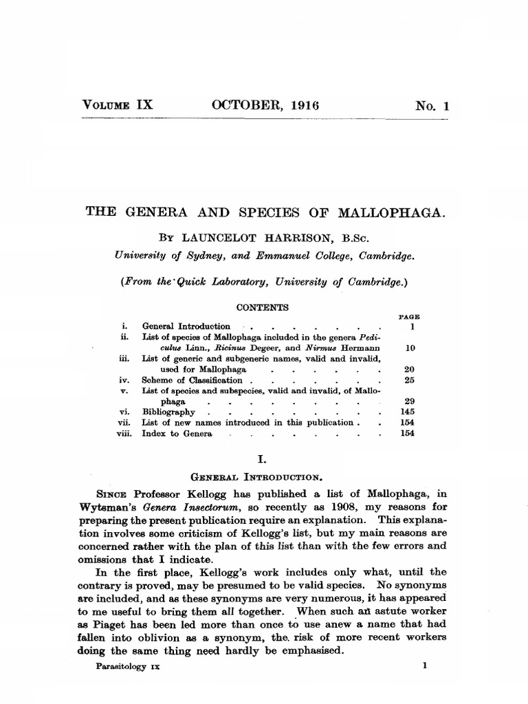 Mallophaga Genera and Species Overview | PDF | Genus | Species