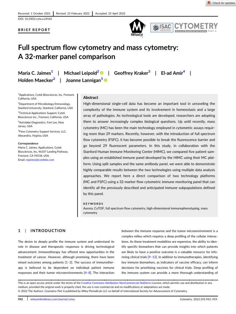 Cytometry PT A - 2022 - Jaimes - Full Spectrum Flow Cytometry and Mass ...