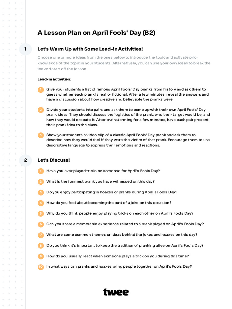 Engaging April Fools' Day Lesson Plan | PDF