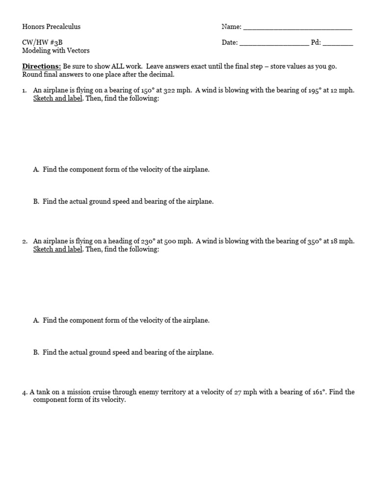 CW - HW #3B - Modeling With Vectors | PDF