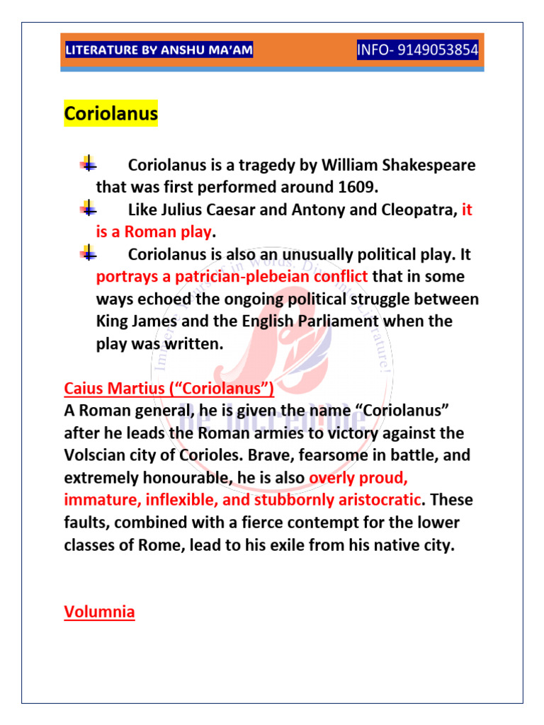 Coriolanus and Timon of Athens Overview | PDF | Ancient Rome