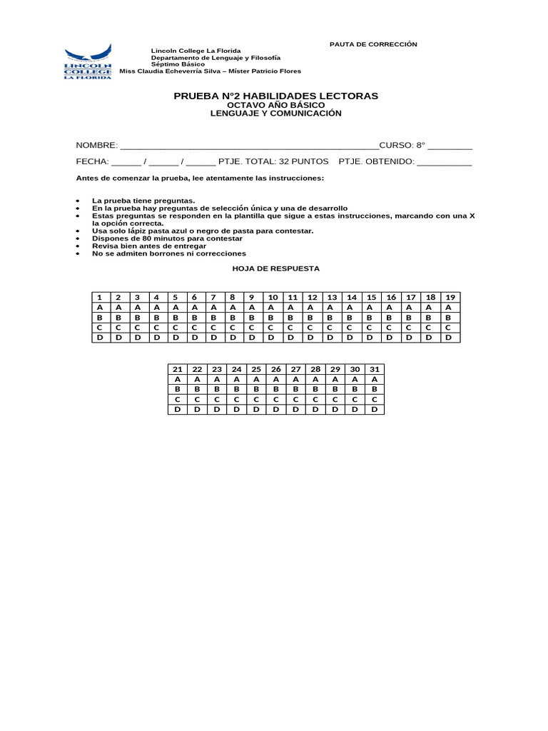 Prueba N°3 de Habilidades Lectoras 8vo PAUTA DE CORRECCIÓN | PDF | Cometa