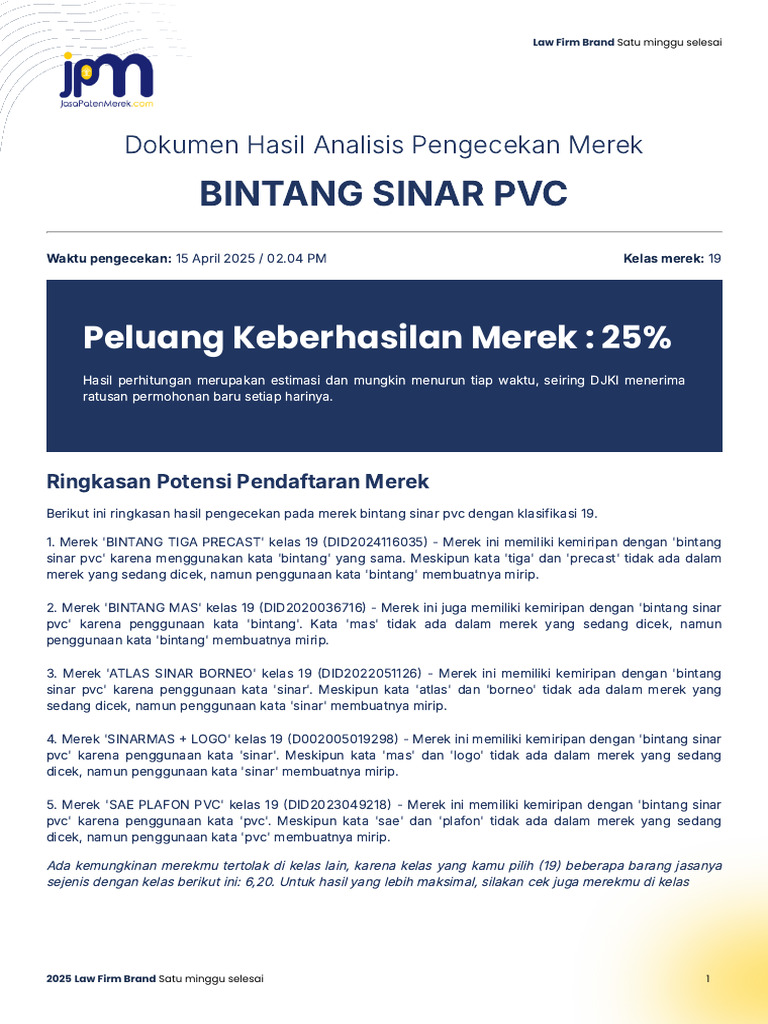 Pengecekan Merek Bintang Sinar PVC | PDF
