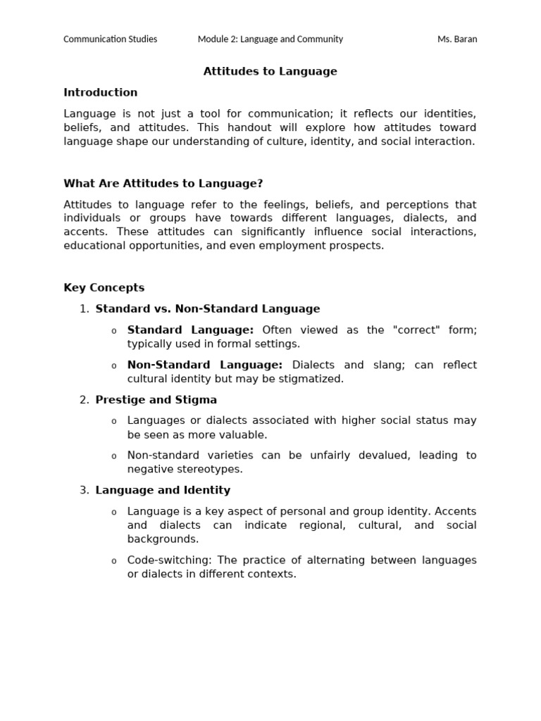 Attitudes To Language Handout | PDF | Accent (Sociolinguistics ...