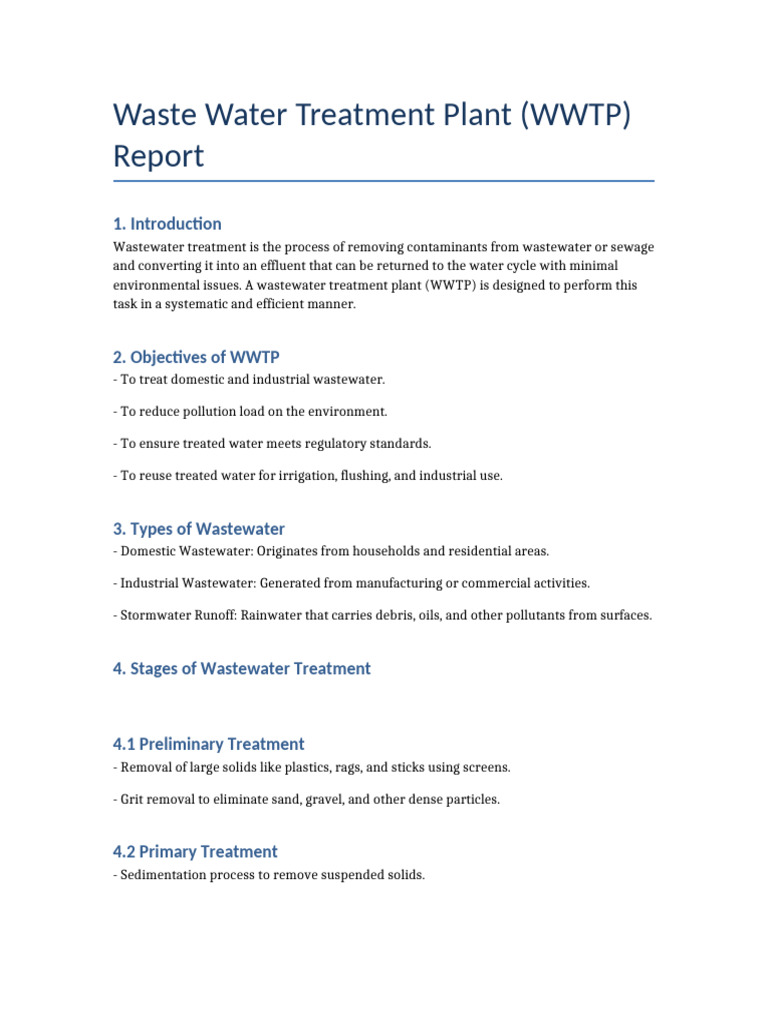 Waste Water Treatment Plant Report | PDF | Sewage Treatment | Water ...