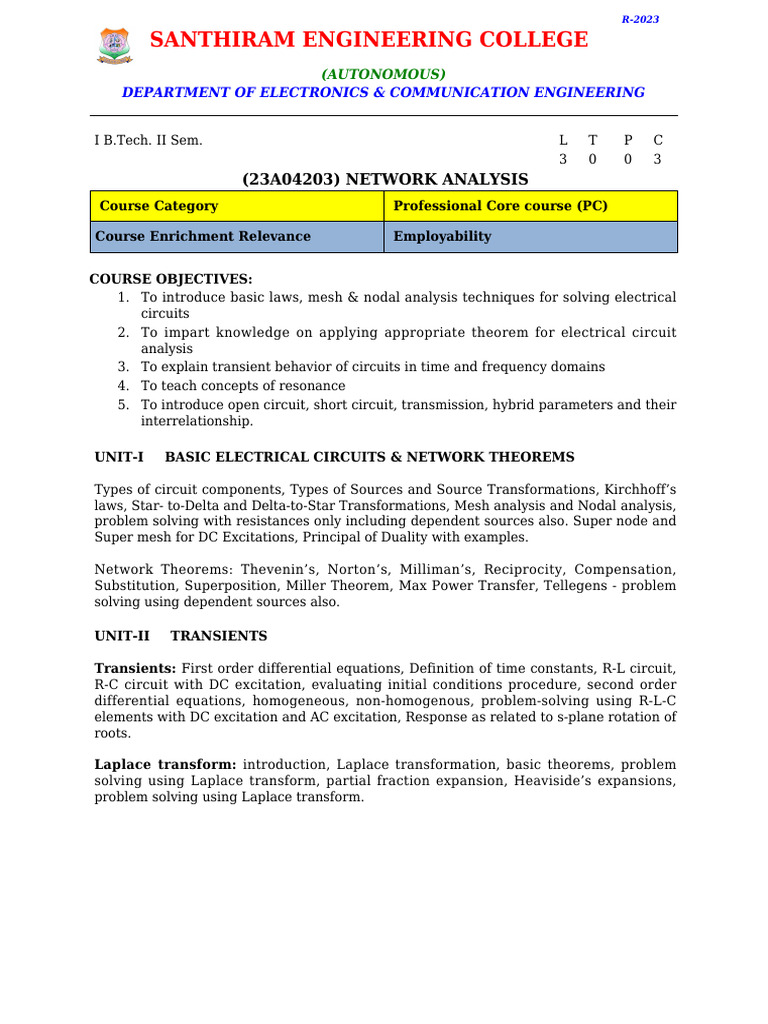 Network Analysis Course Overview | PDF | Electrical Network | Electrical Impedance
