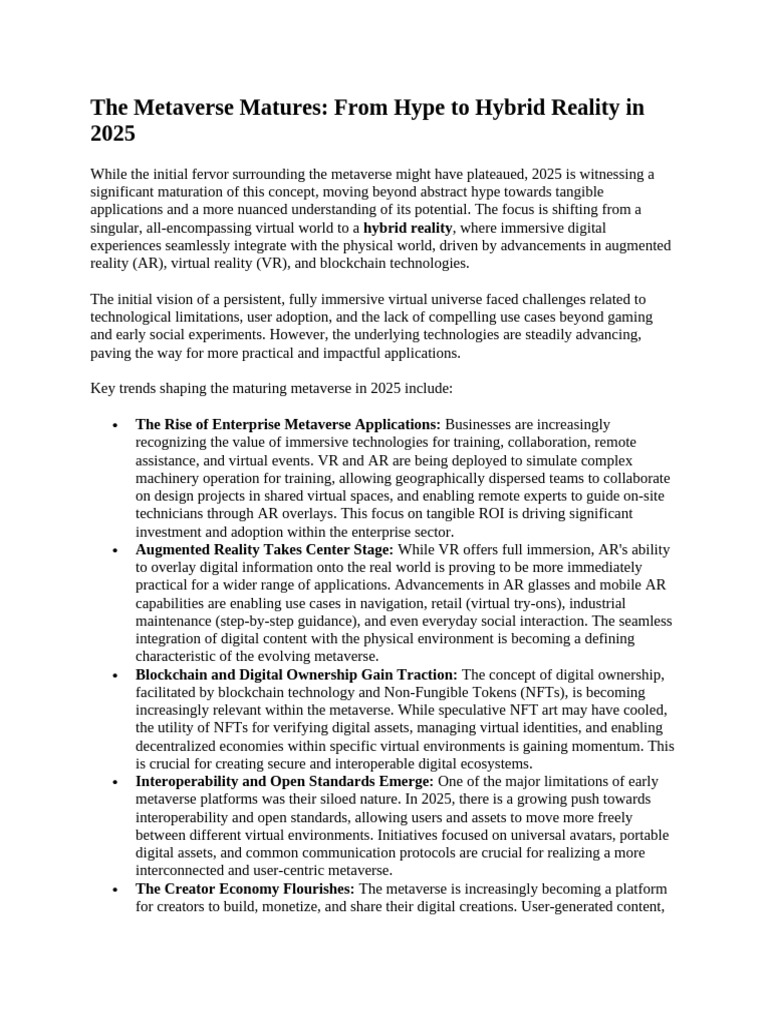Metaverse Evolution: Hybrid Reality 2025 | PDF | Augmented Reality ...