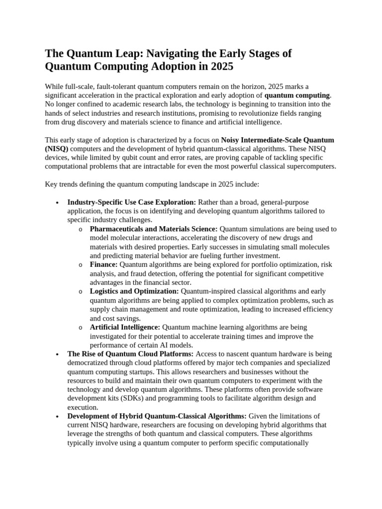 The Quantum Leap: Navigating The Early Stages of Quantum Computing Adoption in 2025 | PDF ...