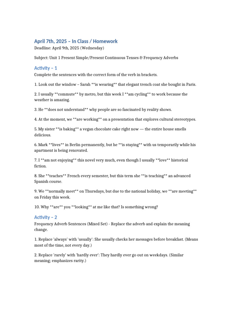 Present_Tense_Homework_Answers | PDF