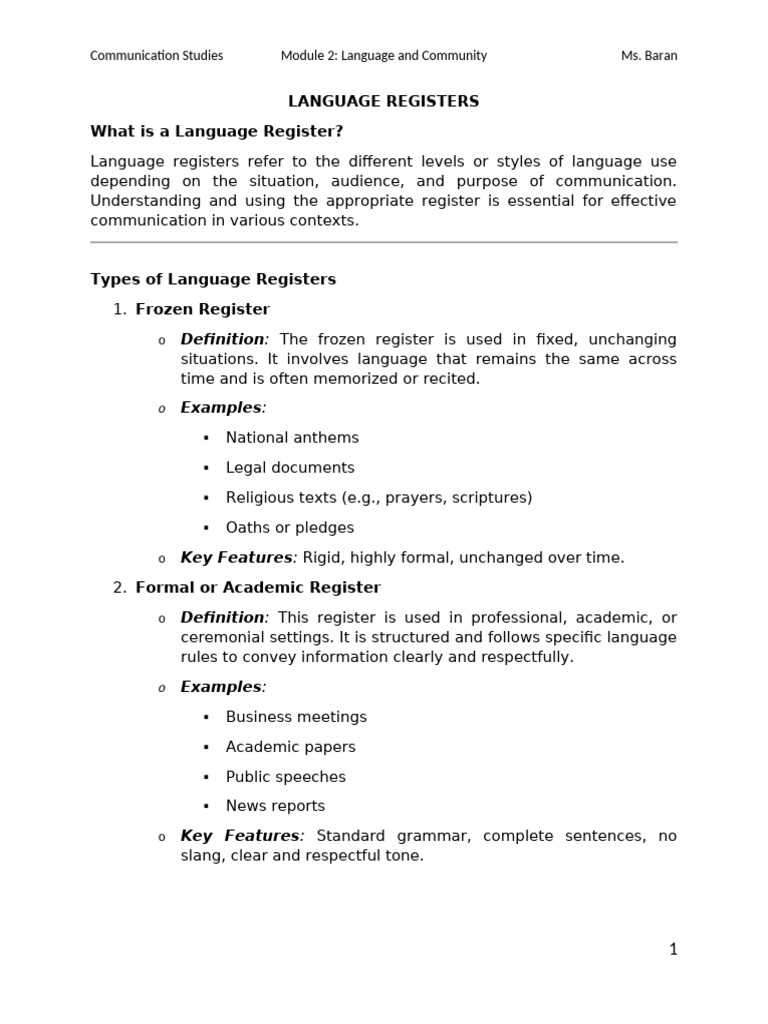 Types of Language Registers Explained | PDF | Communication | Conversation