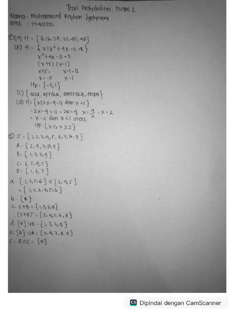 Tugas 1 Teori Probabilitas Reyhan | PDF