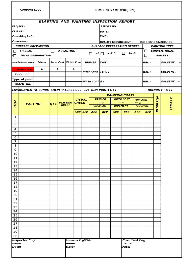 Blasting and Painting Inspection Report | PDF | Plastic Arts | Metalworking