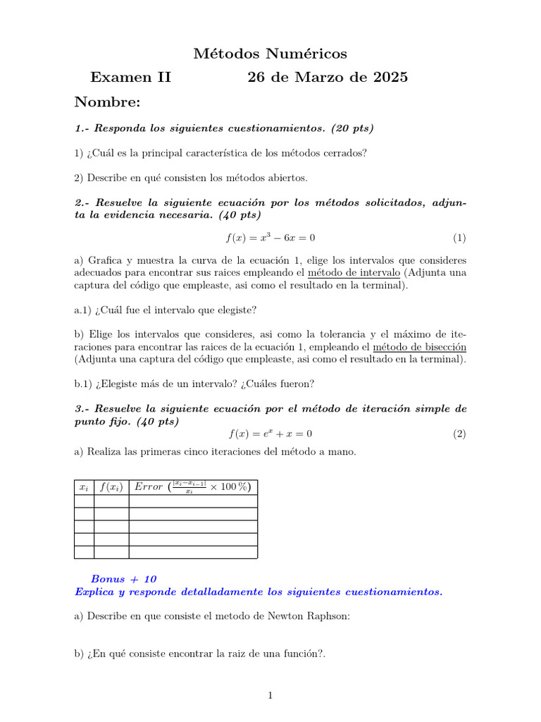 Examen IIb Métodos Numéricos | PDF