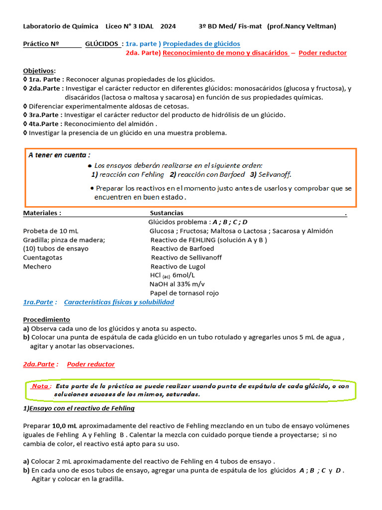 Práctico+de+Glúcidos+Poder+Reductor+IDAL+2024 | PDF | Glucosa | Hidrólisis