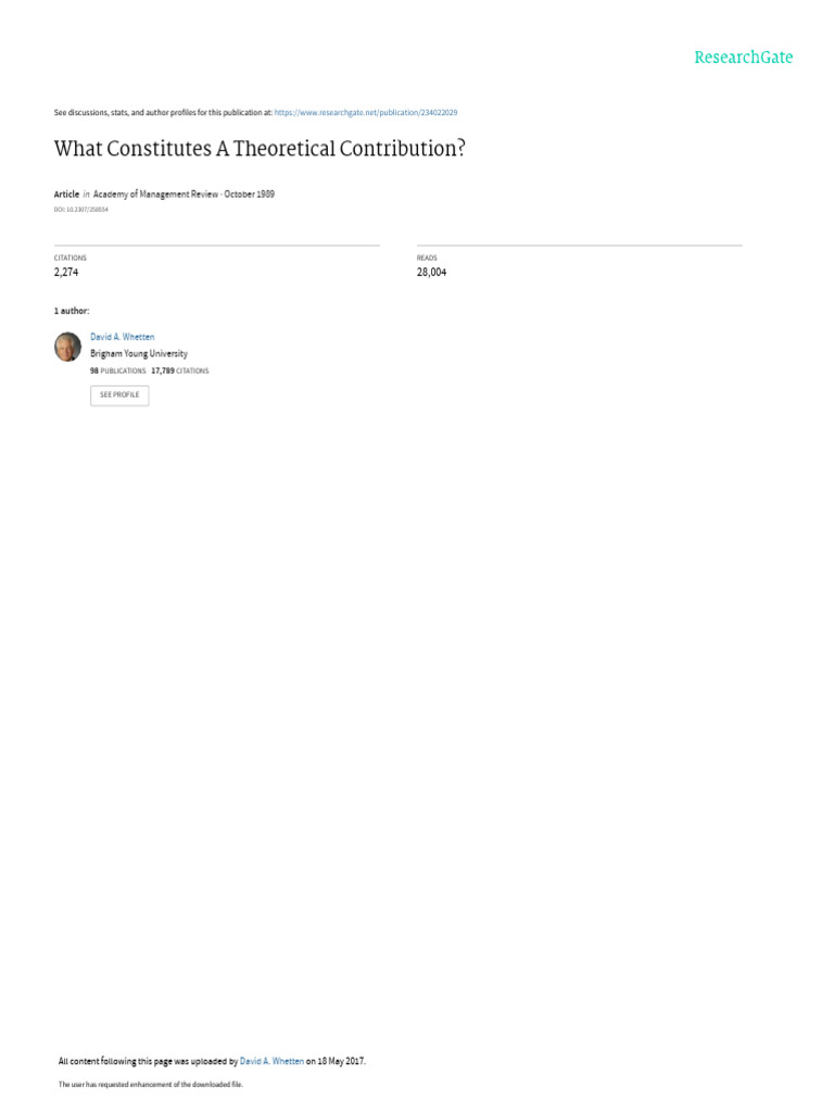 WHETTEN, D. A. What Constitutes A Theoretical Contribution Academy of ...