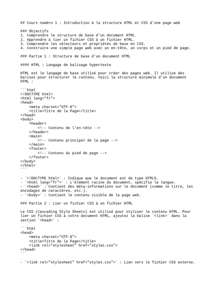 Structure HTML et liaison CSS | PDF | Html | Langage de balisage