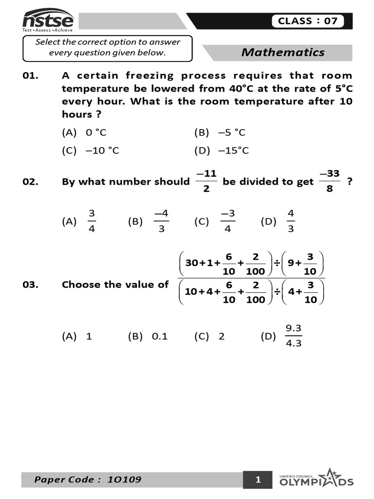 CLASS 7 NSTSE-2024-25-Paper 1O109 | PDF | Hydroxide | Iron
