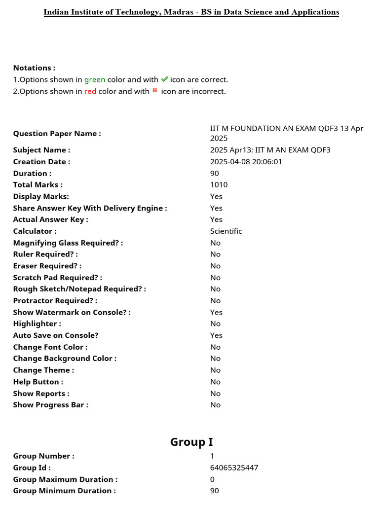 IIT Madras BS Data Science Exam Paper | PDF | Multiple Choice | Question