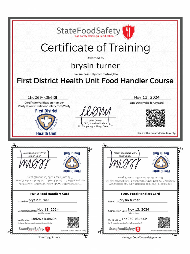 Food Handler Certificate | PDF