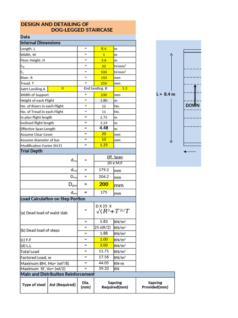 Staircase Design Excel Sheet | PDF | Stairs | Civil Engineering