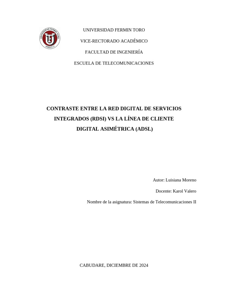 Contraste Entre La Red Digital de Servicios Integrados (Rdsi) VS La ...