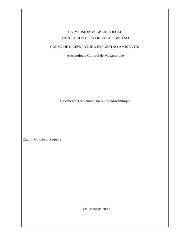 Lobolo Tradicional No Sul Do Moçambique | PDF | Família | Casamento