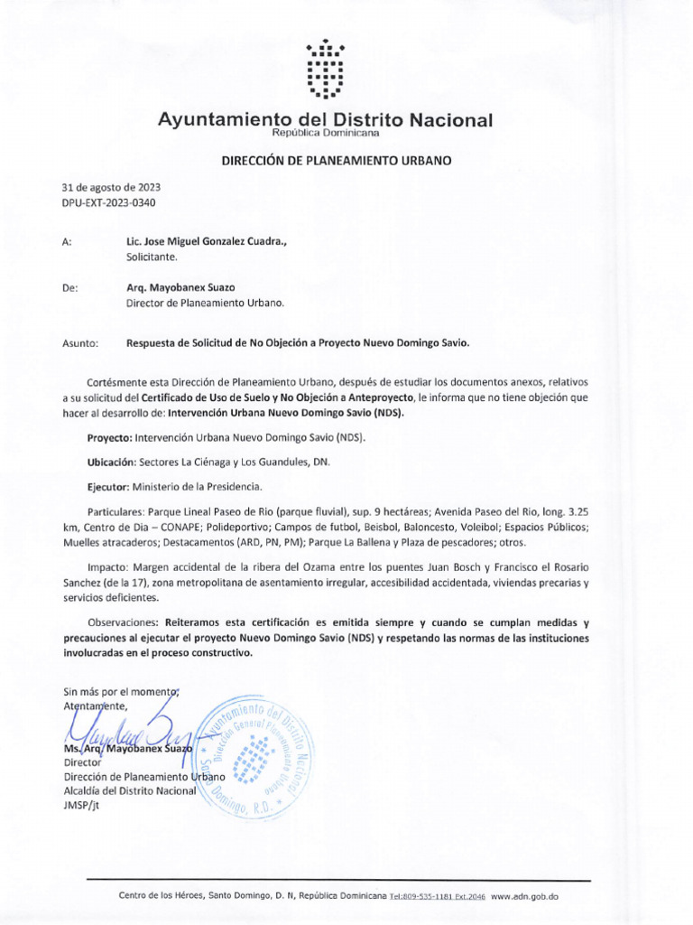 No Objecion A Proyecto NDS | PDF