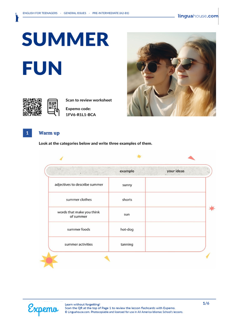 Summer Fun Activities for A2-B1 Learners | PDF | Linguistics | Grammar