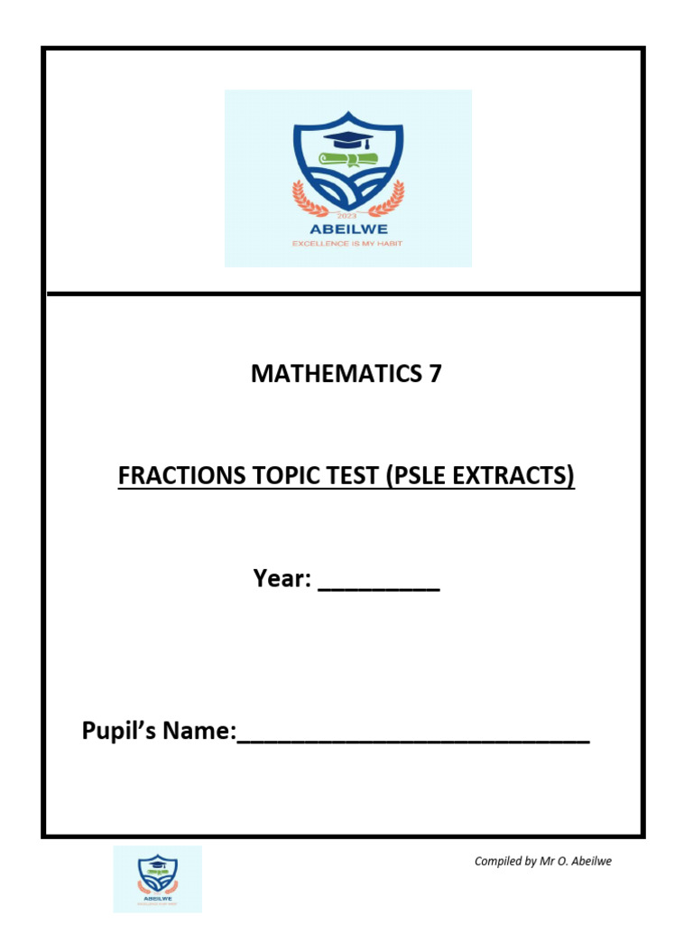 Psle Fractions Topic Test With Permissions | PDF | Elementary ...