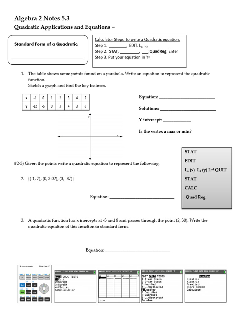 5.3_Notes_Quadratic_Regression_and_Projectile_Motion | PDF | Graph ...