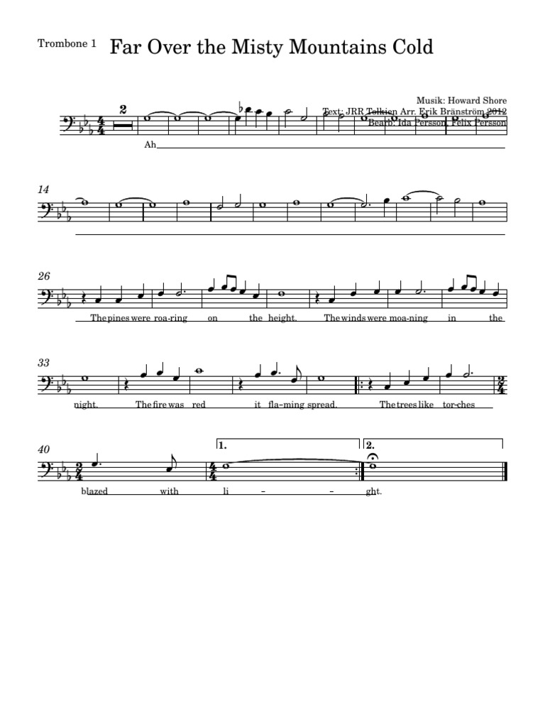Far Over The Misty Mountains Cold - Howard Shore-Trombone 1 | PDF
