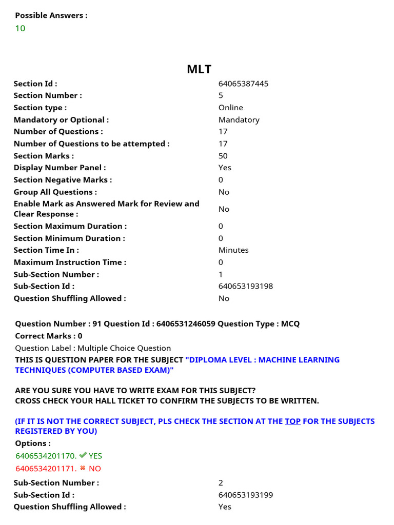 MLT Exam Paper for 2024 | PDF | Multiple Choice | Applied Mathematics